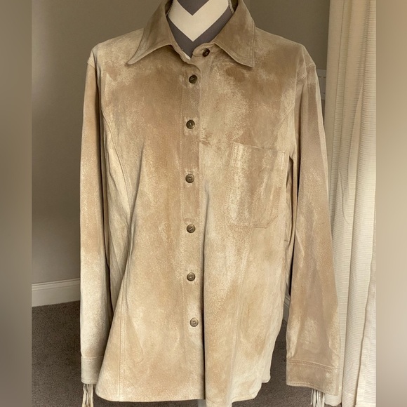 Jackets & Coats | Together Tan Suede Leather Beaded Fringe ...